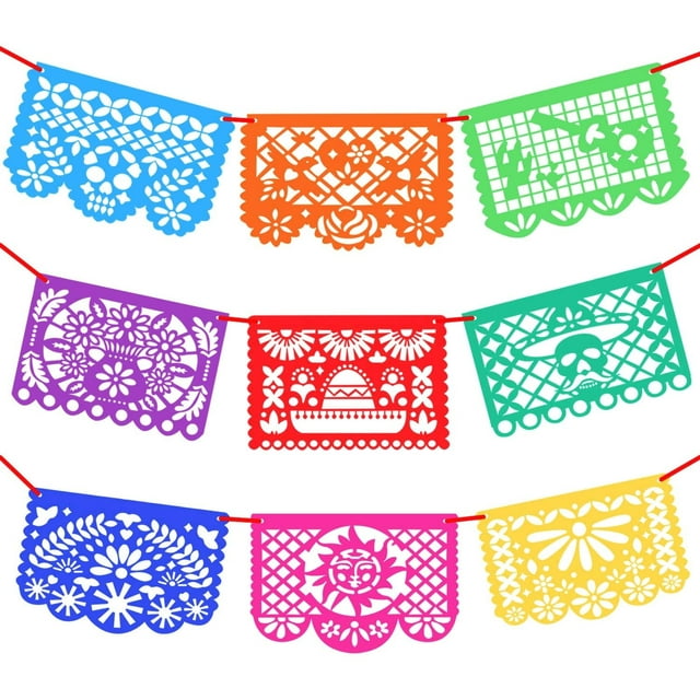 Novelty Place 9 Pcs Mexicano Fiesta Papel Picado, 15 Ft Long, Thick ...