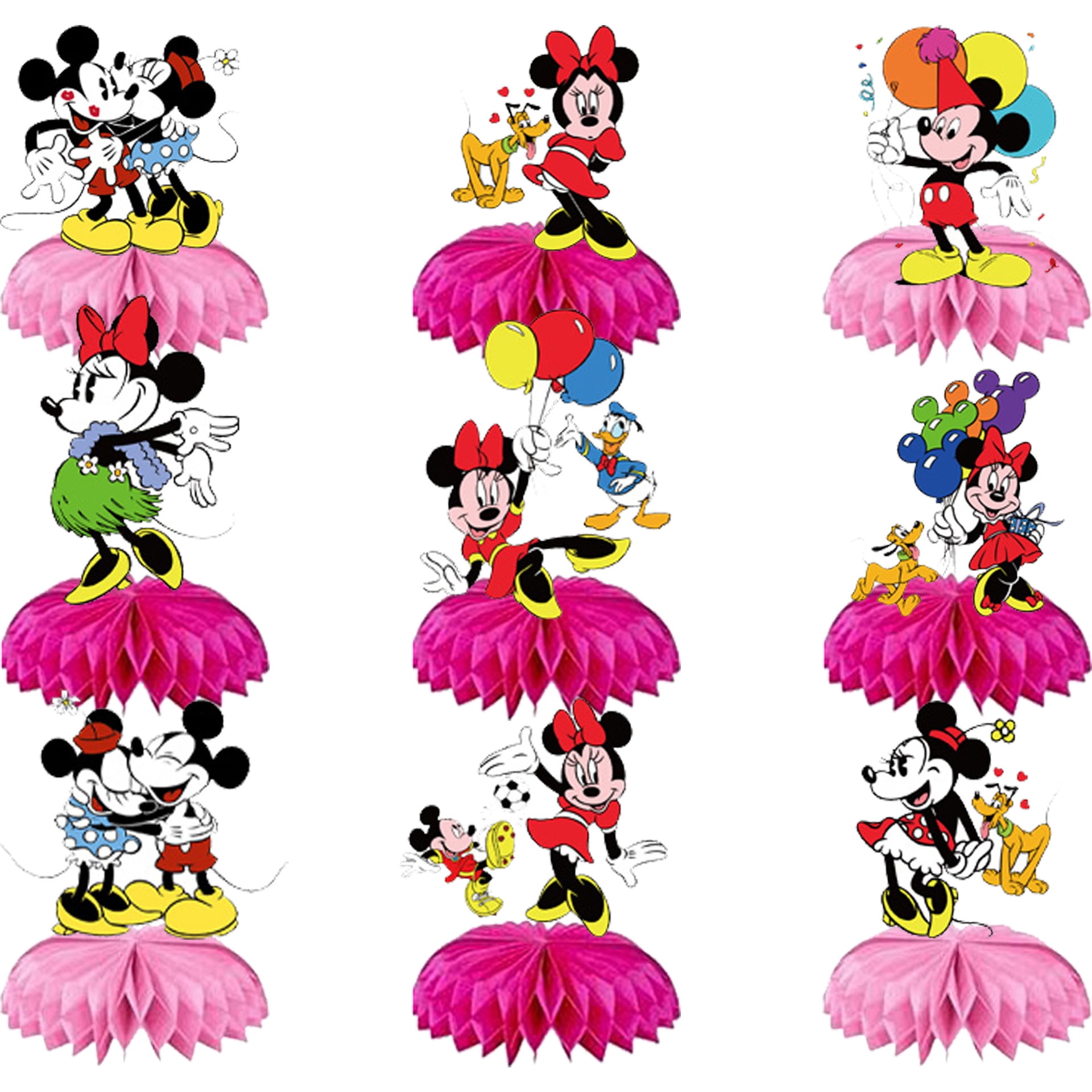 9 Pcs Mickey Themed Party Decorations, Mickey Honeycomb Centerpieces 3D Double Sided Table Cake ...
