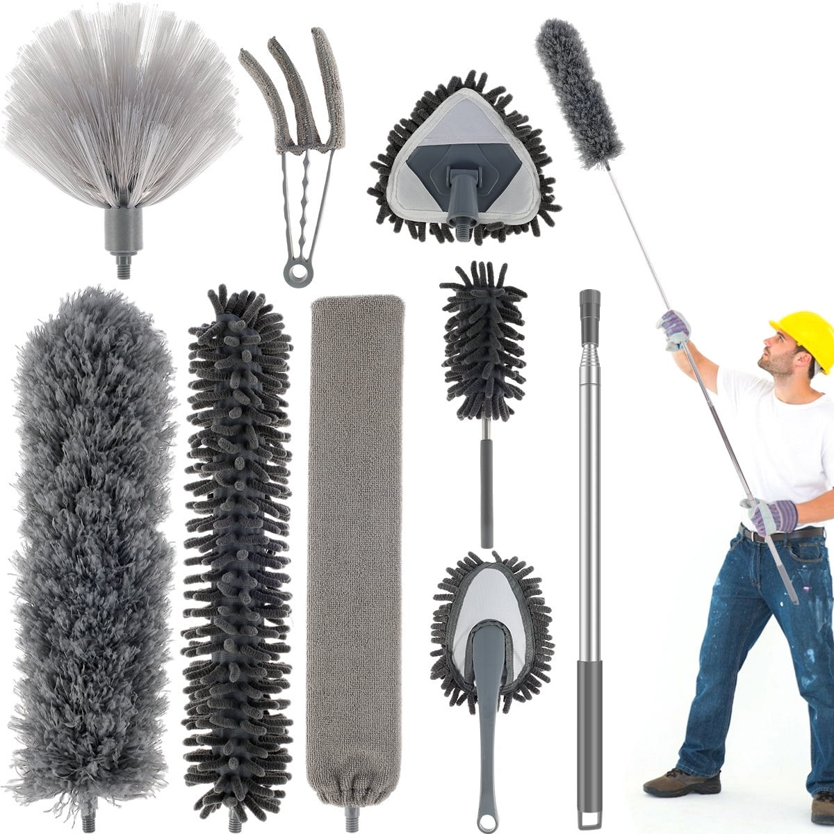 9 Pcs Microfiber Feather Duster Extendable Telescoping Extension Pole ...