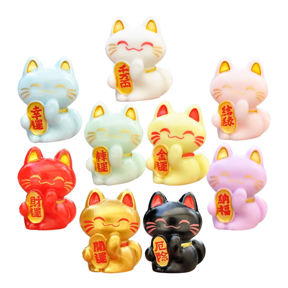 9 Pcs Miniature Lucky Cat Animal Mini Luck Cat Statue Mini Cat Figurine ...