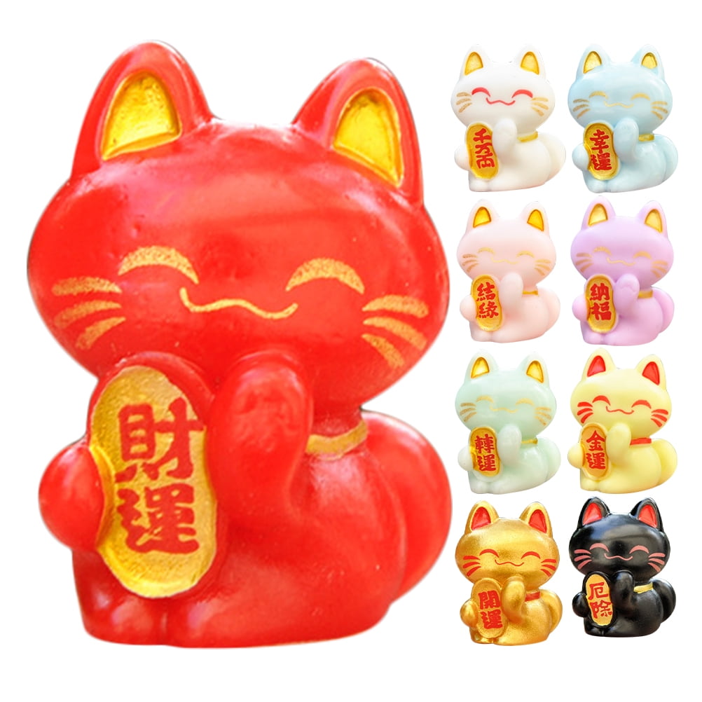 9 Pcs Miniature Lucky Cat Decor Plant Ornaments Miniature Cat Ornament ...