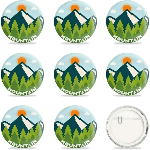 9 Pcs Mountain Pins Button Badges Mountain Forest Buttons Badge Decorations 2-1/4 Inch Round ...