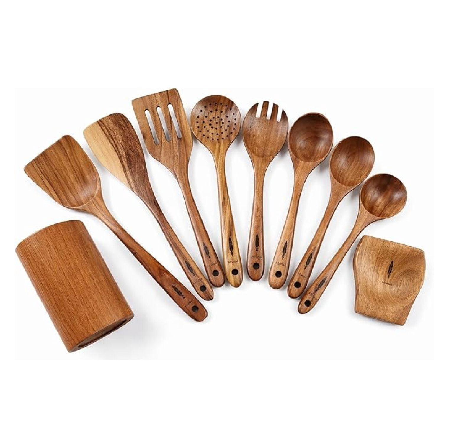 9 Pcs Natural Teak Wood Cooking Utensils Set for Kitchen, Spoon Set ...