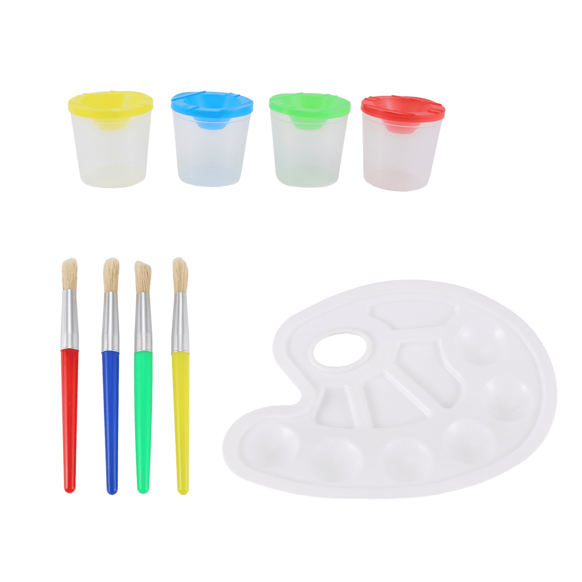 9 Pcs No Spill Paint Cups Set with Brushes and Tray Palette, Lids for ...