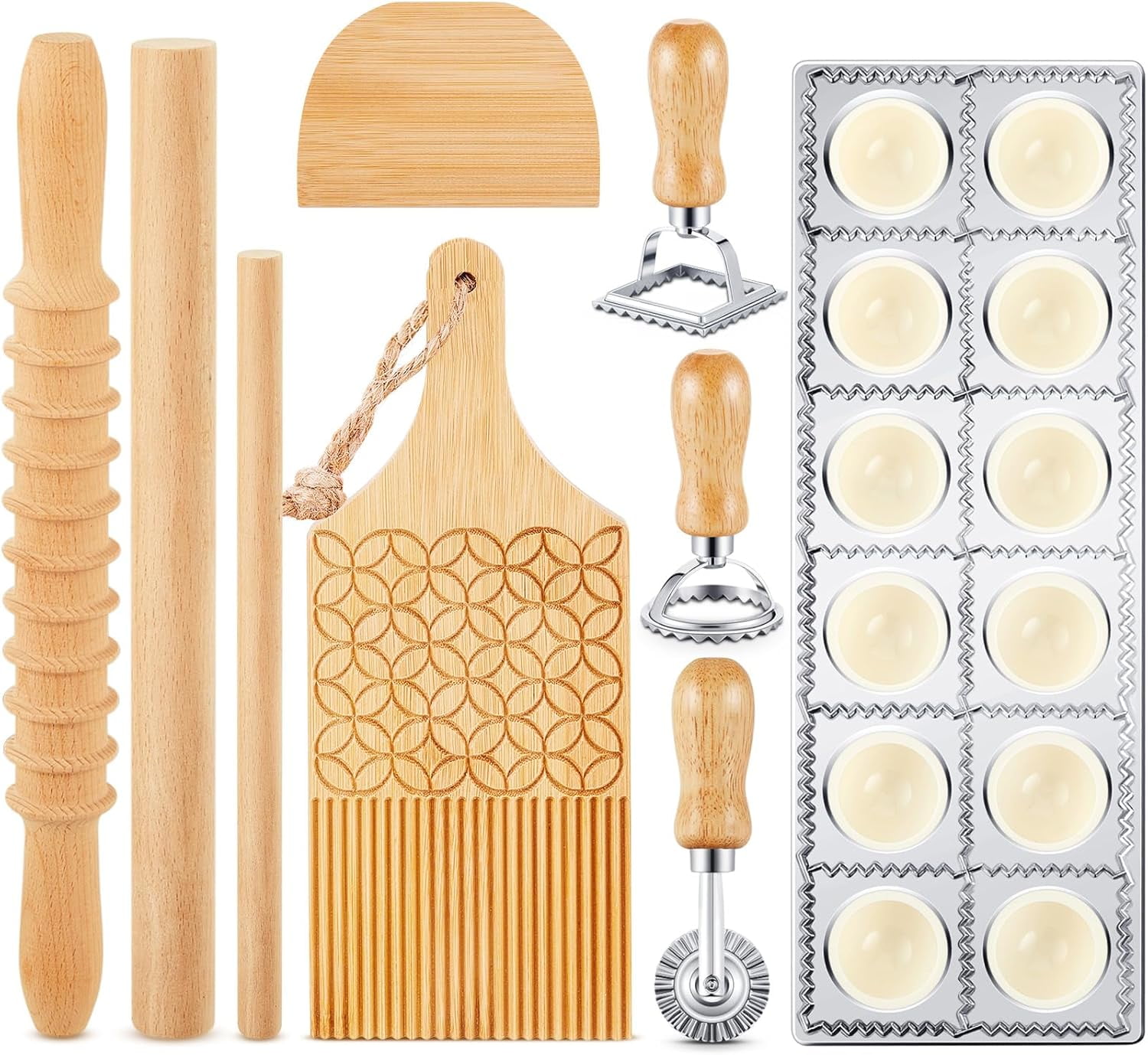 9 Pcs Pasta Making Tool Set Include 1 Ravioli Maker Press 1 Wooden ...