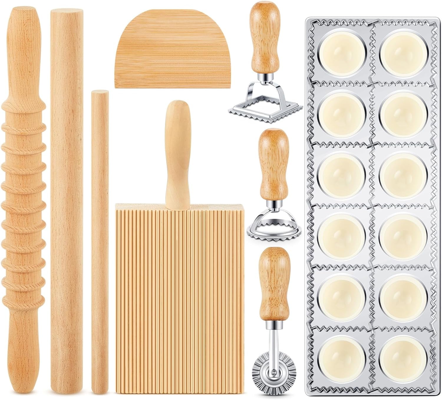 9 Pcs Pasta Making Tool Set Wood Gnocchi Board with Ravioli Mold ...