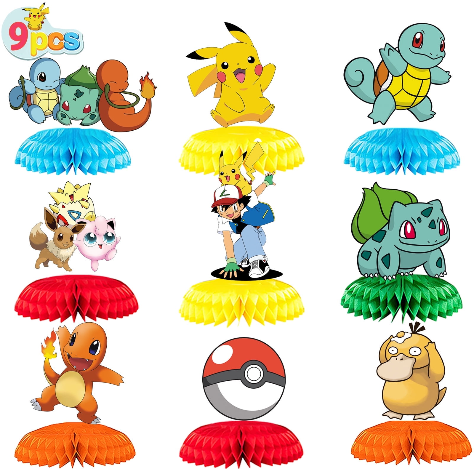 9 Pcs Pikachu Honeycomb Centerpieces 3D Table Decorations Table Deco ...