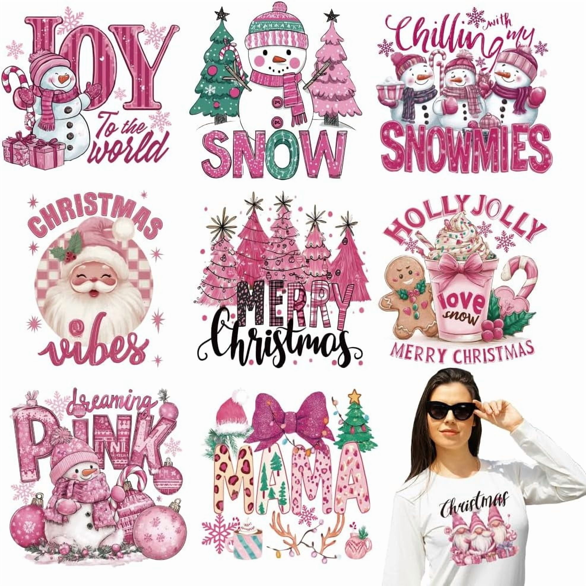 9 Pcs Pink Christmas Theme Heat Transfer Film Logo Stickers Set 9 ...