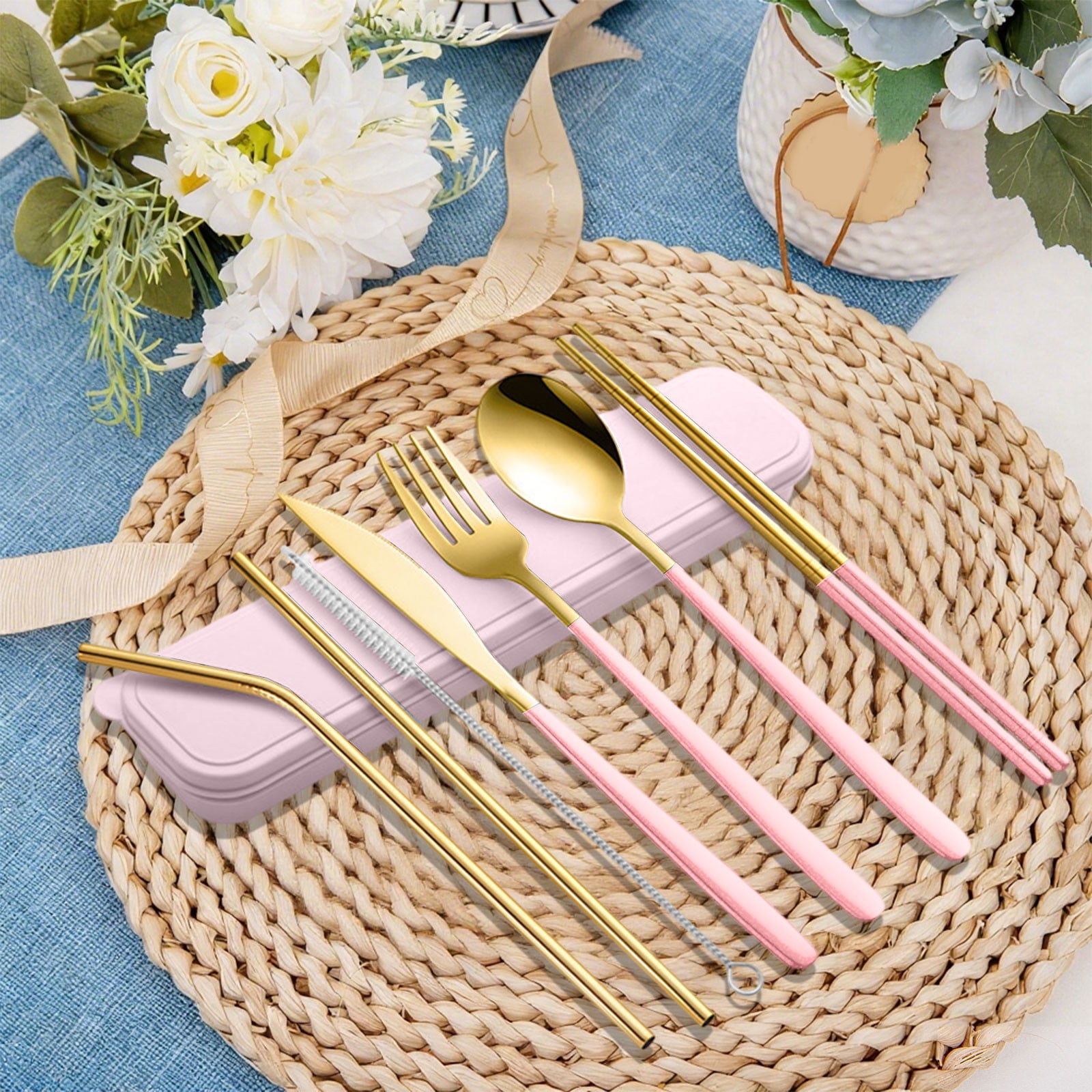 9 Pcs Portable Cutlery Set with Case – 11 x 5.9 x 2.4in Stainless Steel ...