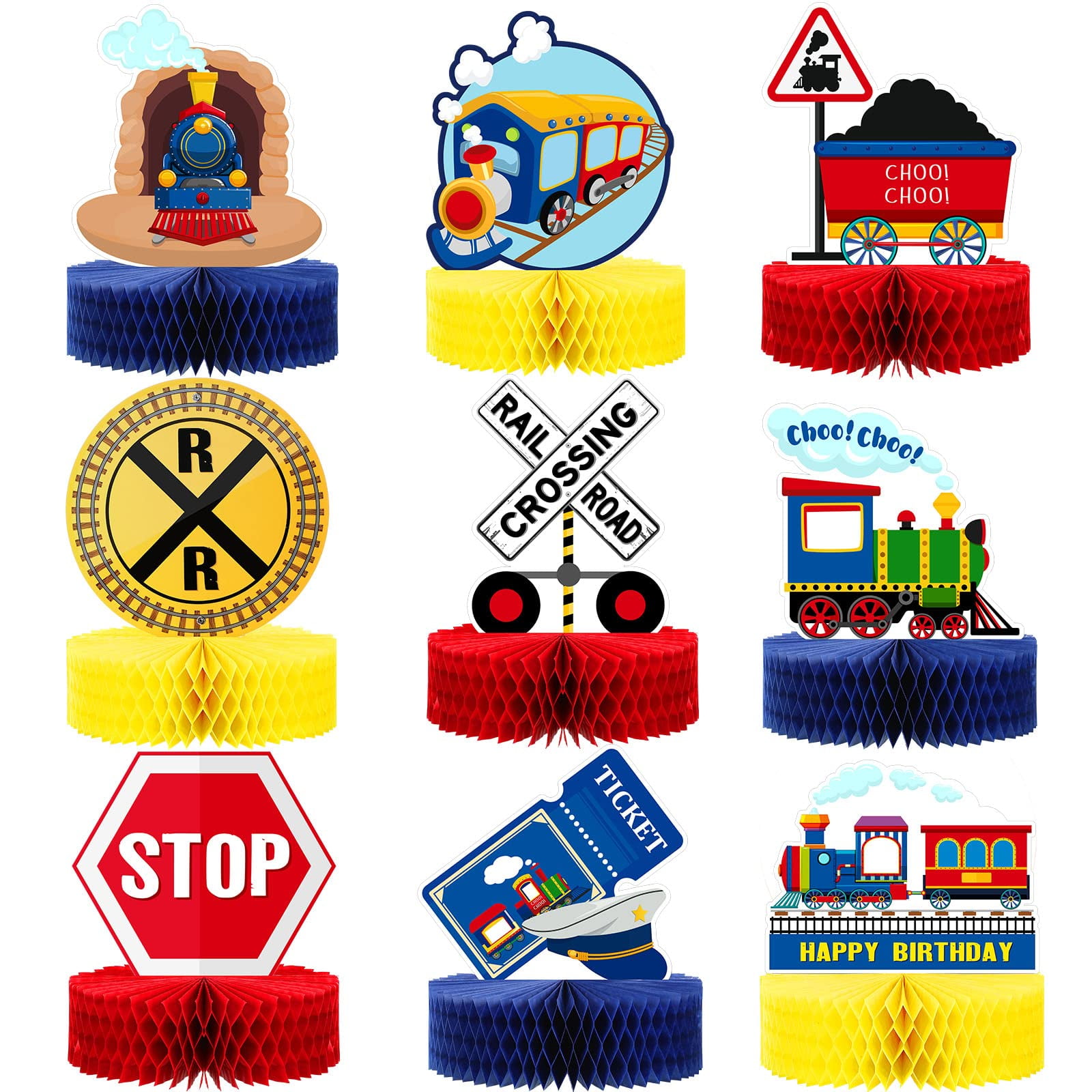 9 Pcs Railroad Train Crossing Theme Honeycomb Centerpieces Decorations ...