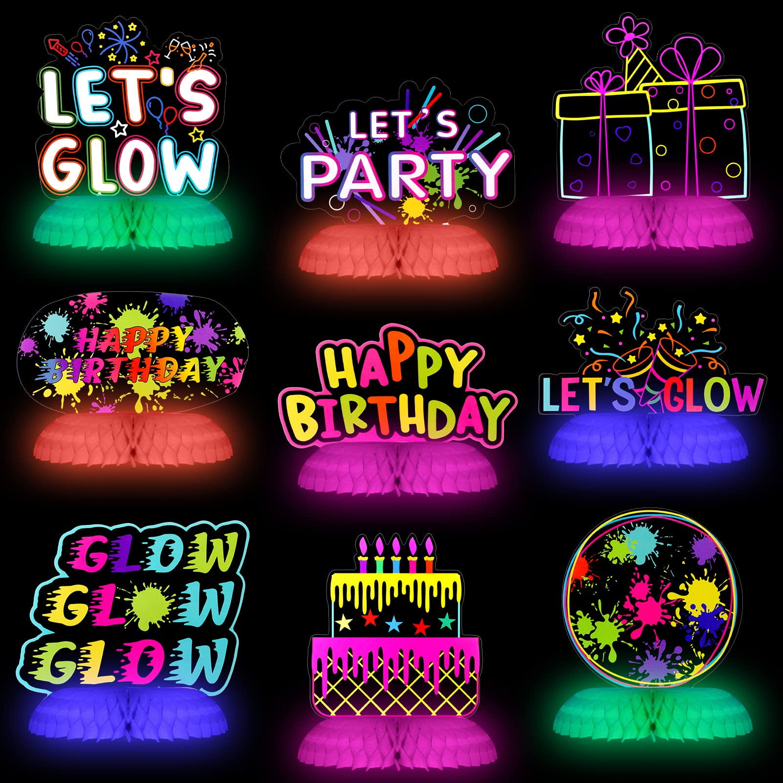 9 Pcs Real Glow in Dark AIS1 Party Supplies, Glow Under UV Black Light ...