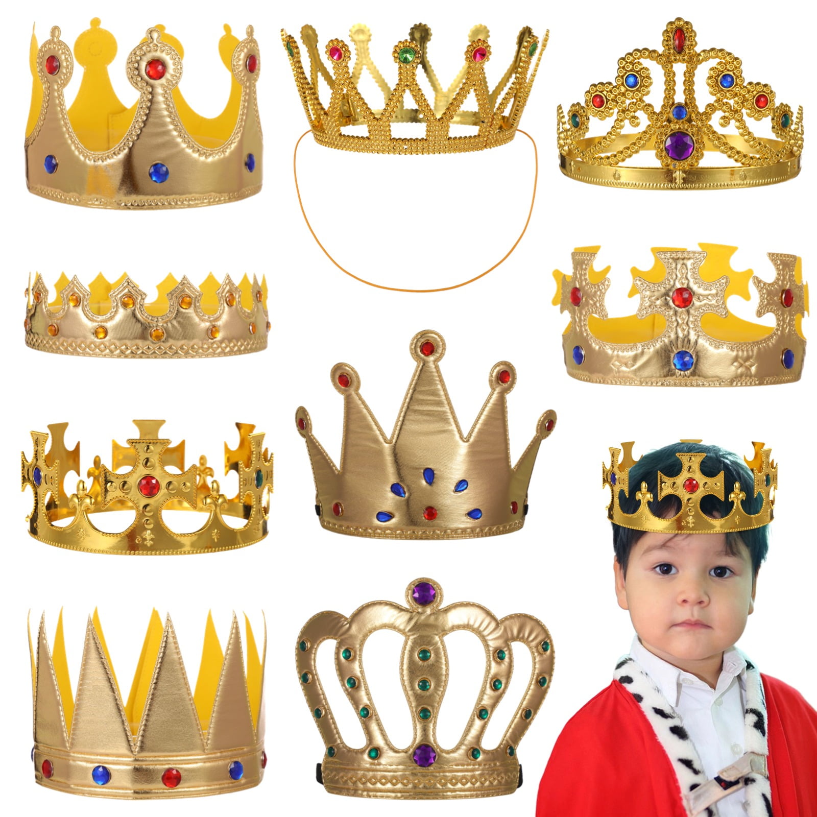 9 Pcs Royal King Crown for Youngsters, King and Queen Crown Set ...