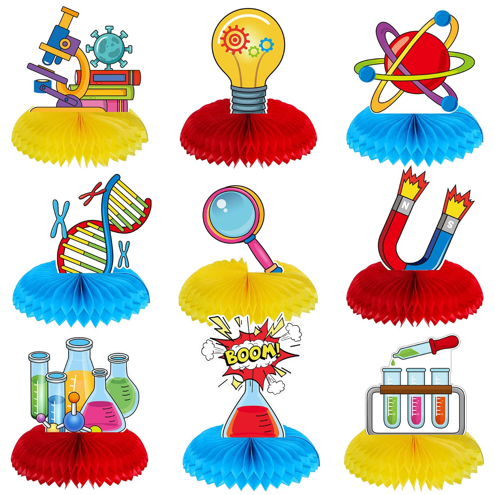 9 Pcs Science Party Decorations Science Lab Themed Honeycomb ...