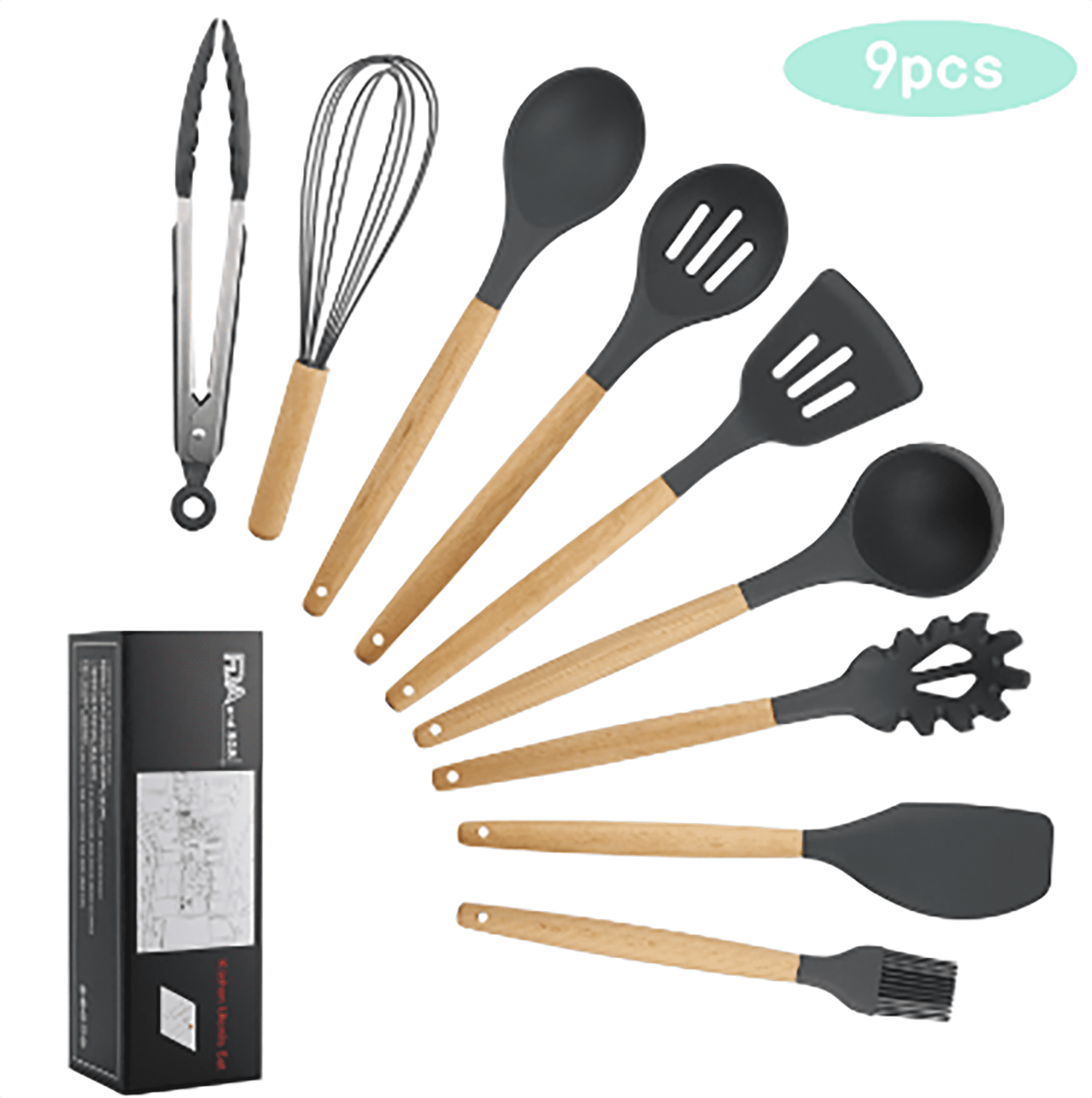Oannao 9 Pcs Non-Scratch, Food Grade Silicone Cooking Utensils Set with ...