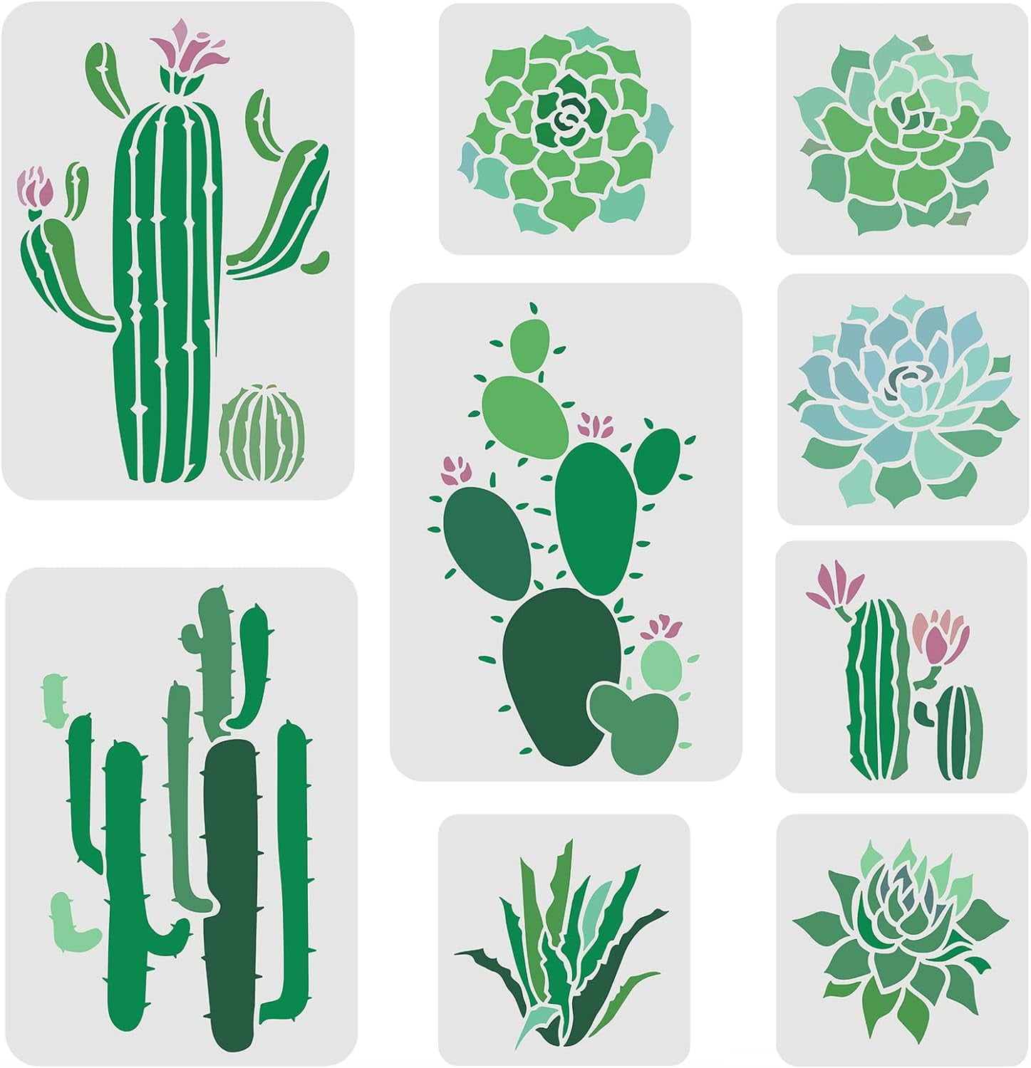 9 Pcs Succulent Plants Stencils 2 Sizes Cactus Plants Pattern Stencil ...