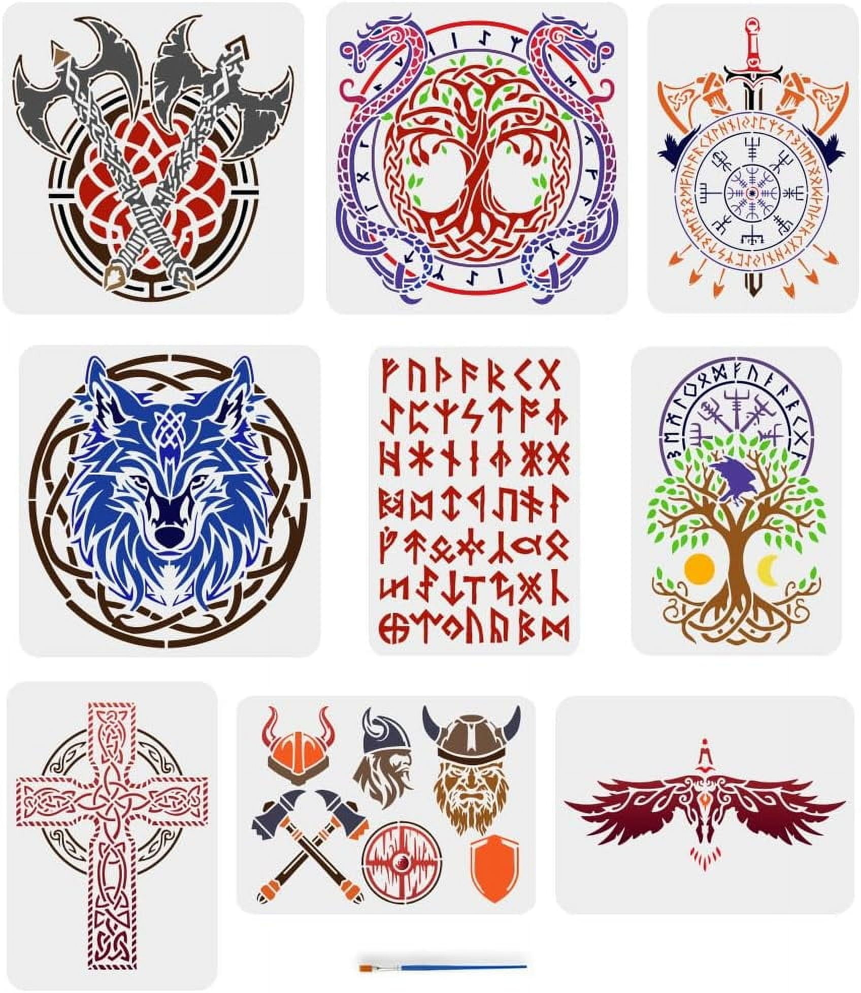 9 Pcs Theme Drawing Stencil with A Paint Brush 2 Size Celtic Knot ...