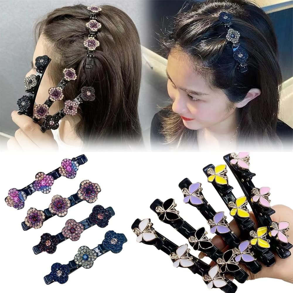 9 Pcs Three Flower Side Hair Clip, Butterfly Flower Braided Hair Clips ...