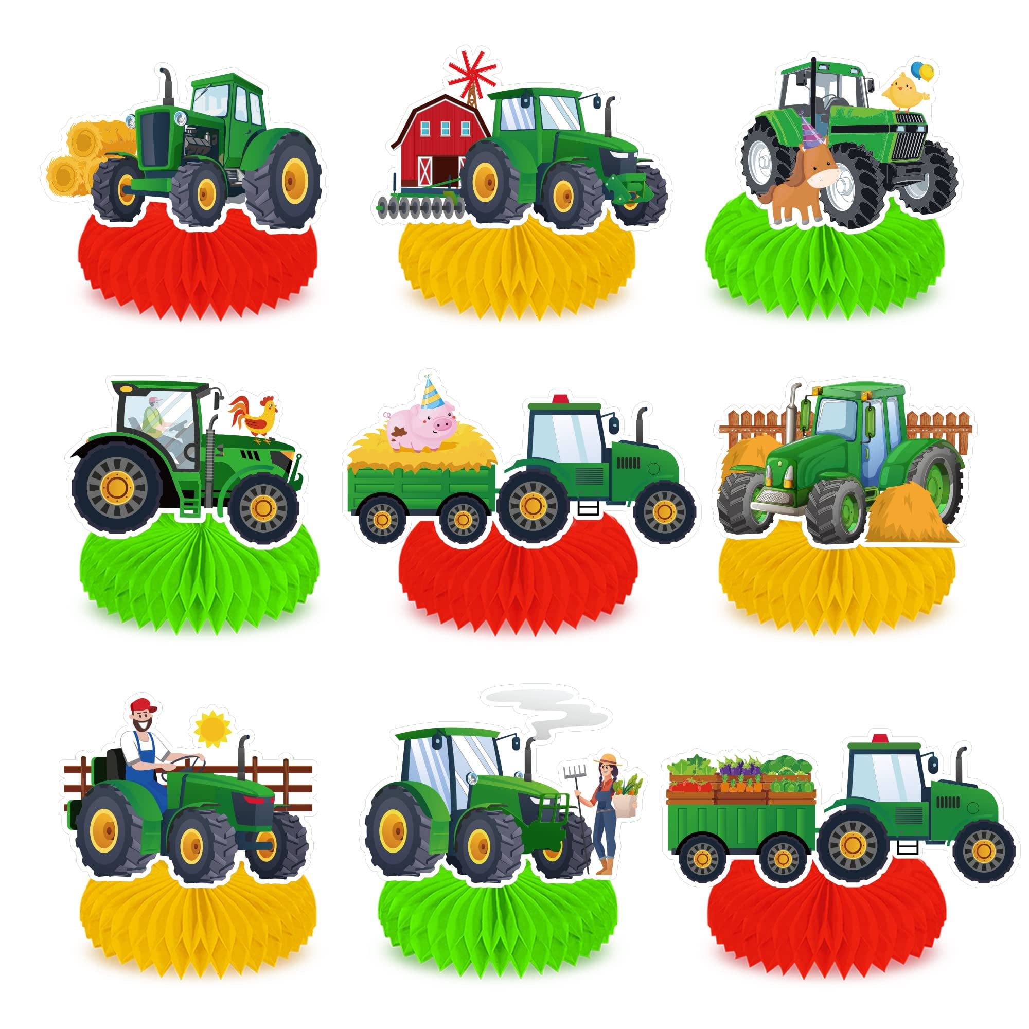 9 Pcs Tractor Honeycomb Centerpieces Farm Green Tractor Themed Party ...