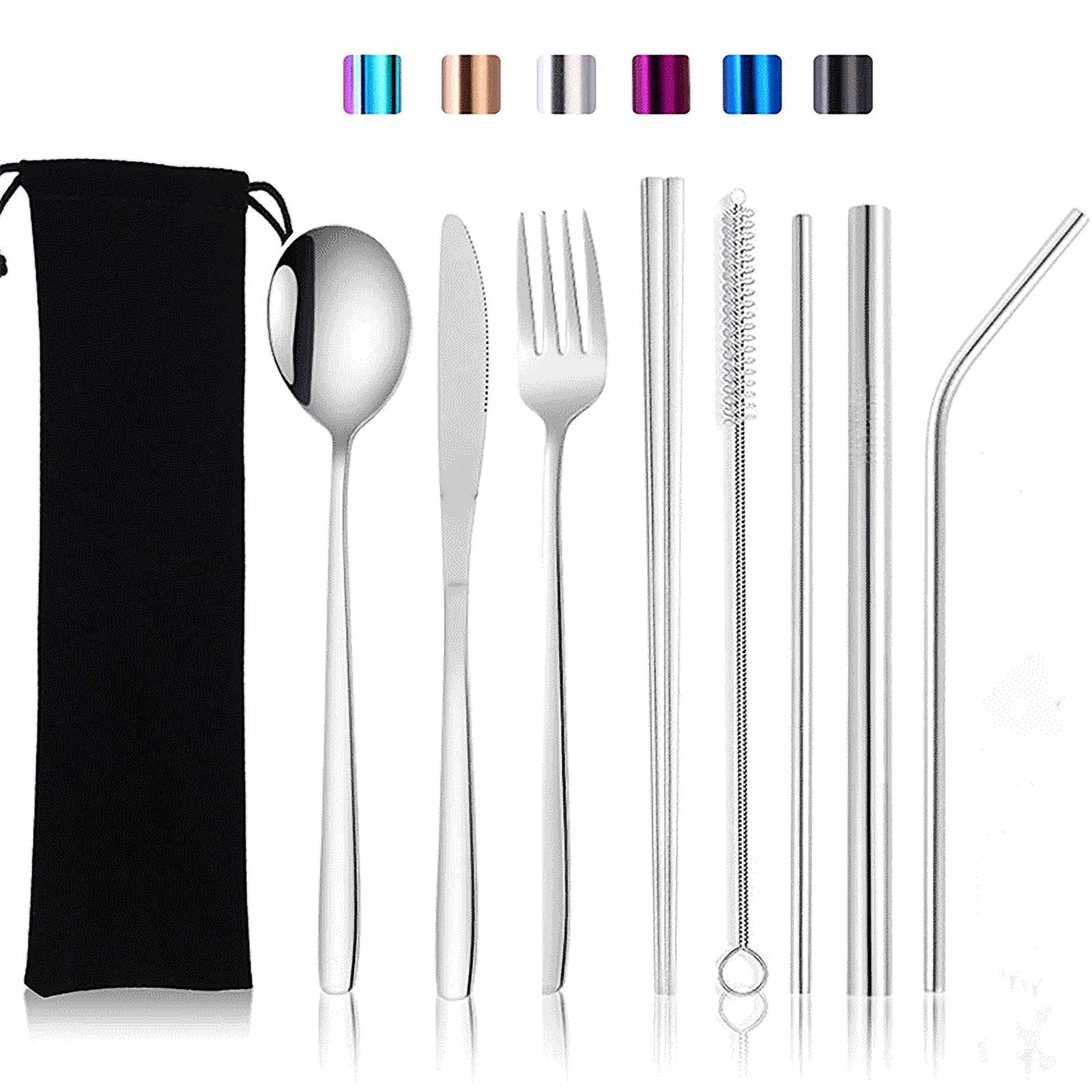9 Pcs Travel Silverware Set with Case Reusable Camping Eating Utensils ...
