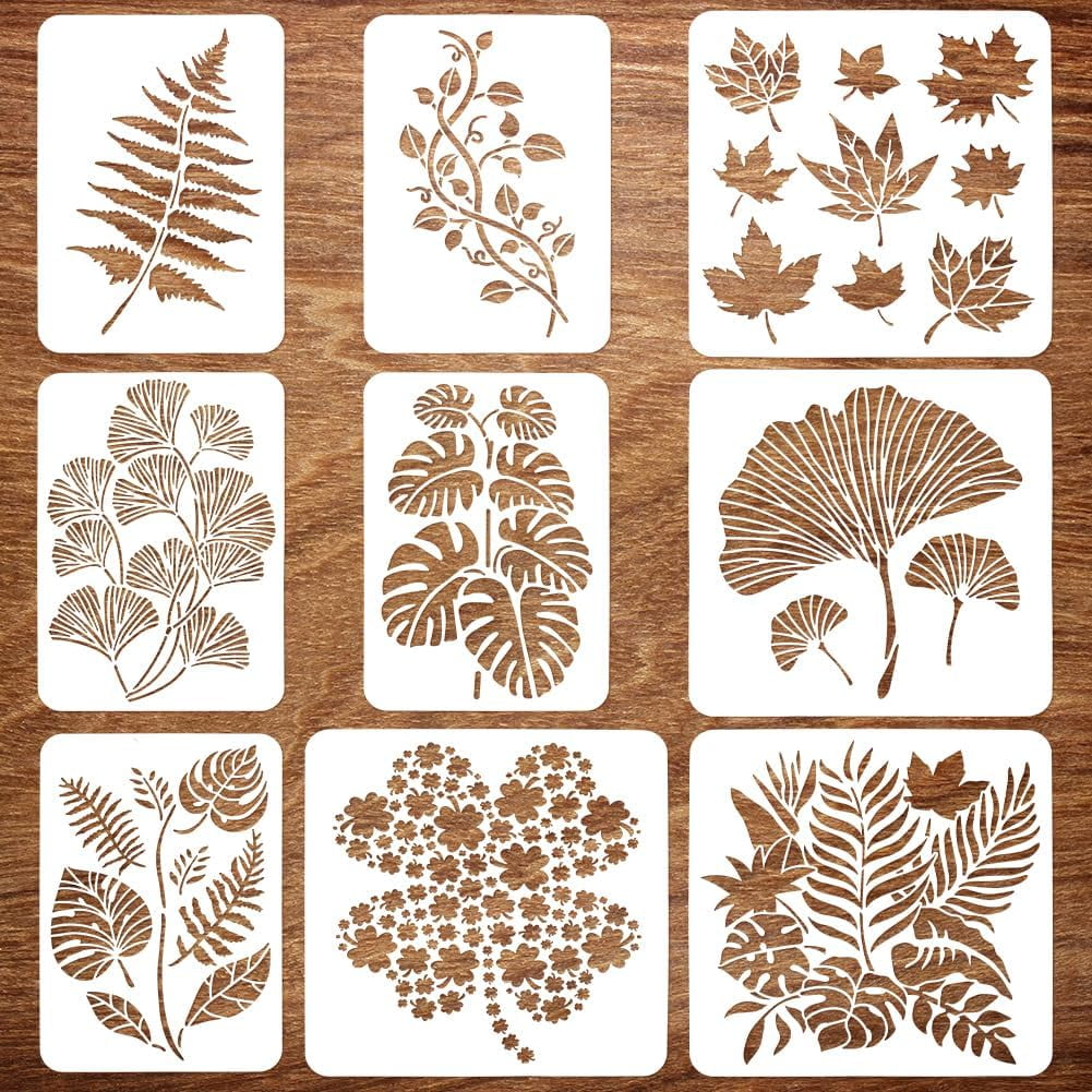 9 Pcs Tropical Leaves Painting Large Stencil 8.3x11.7" 11.8x11.8 ...