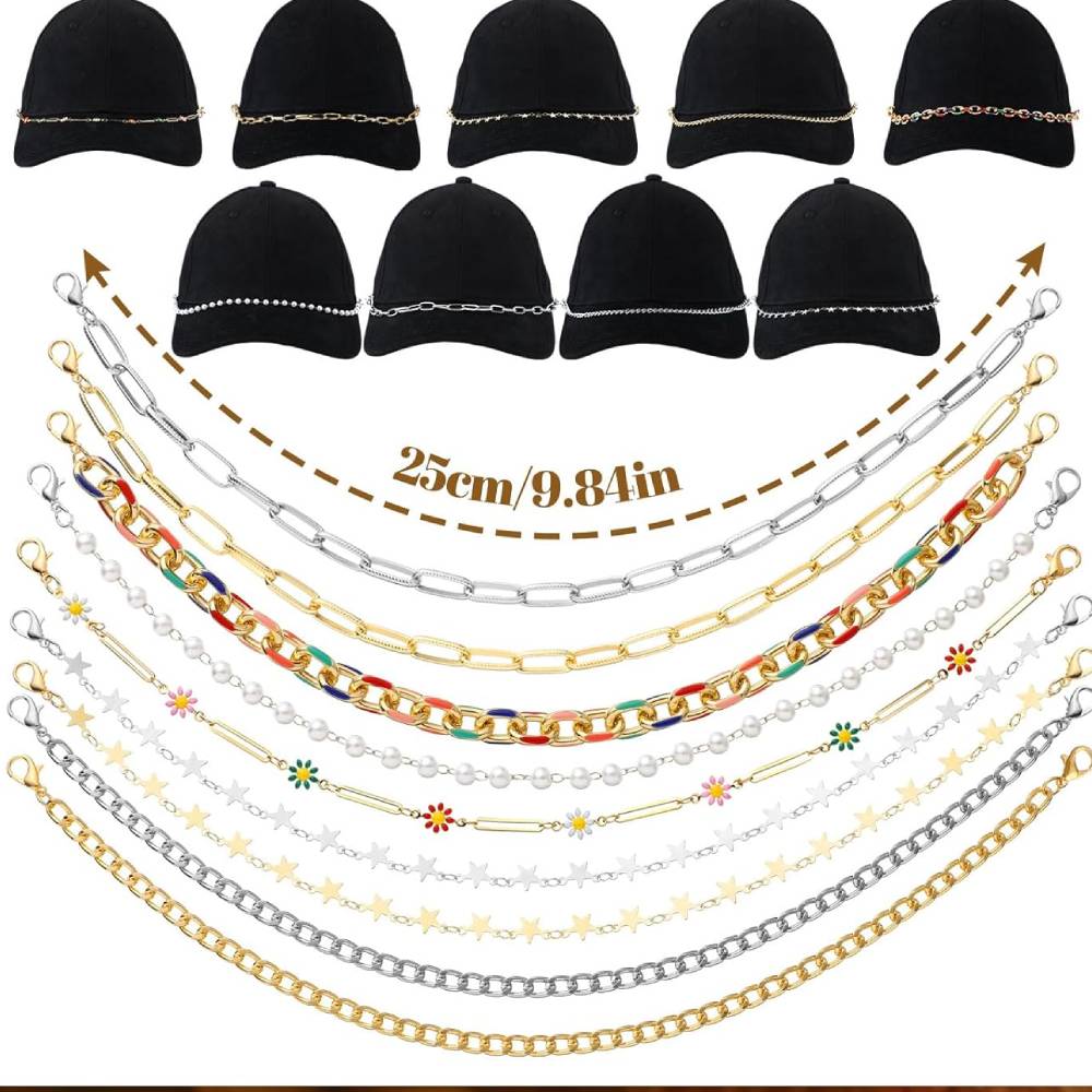 Hat Chains 4 Pcs Detachable Trucker - Gold & Silver Twisted & Beaded ...