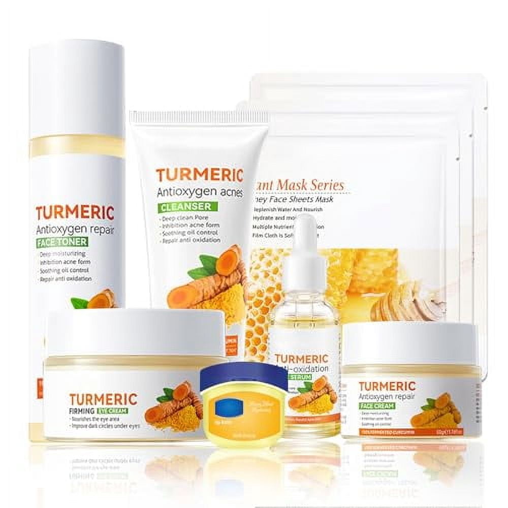 9 Pcs Turmeric Skincare Set with Moisturizing Facial Cleanser,Toner ...
