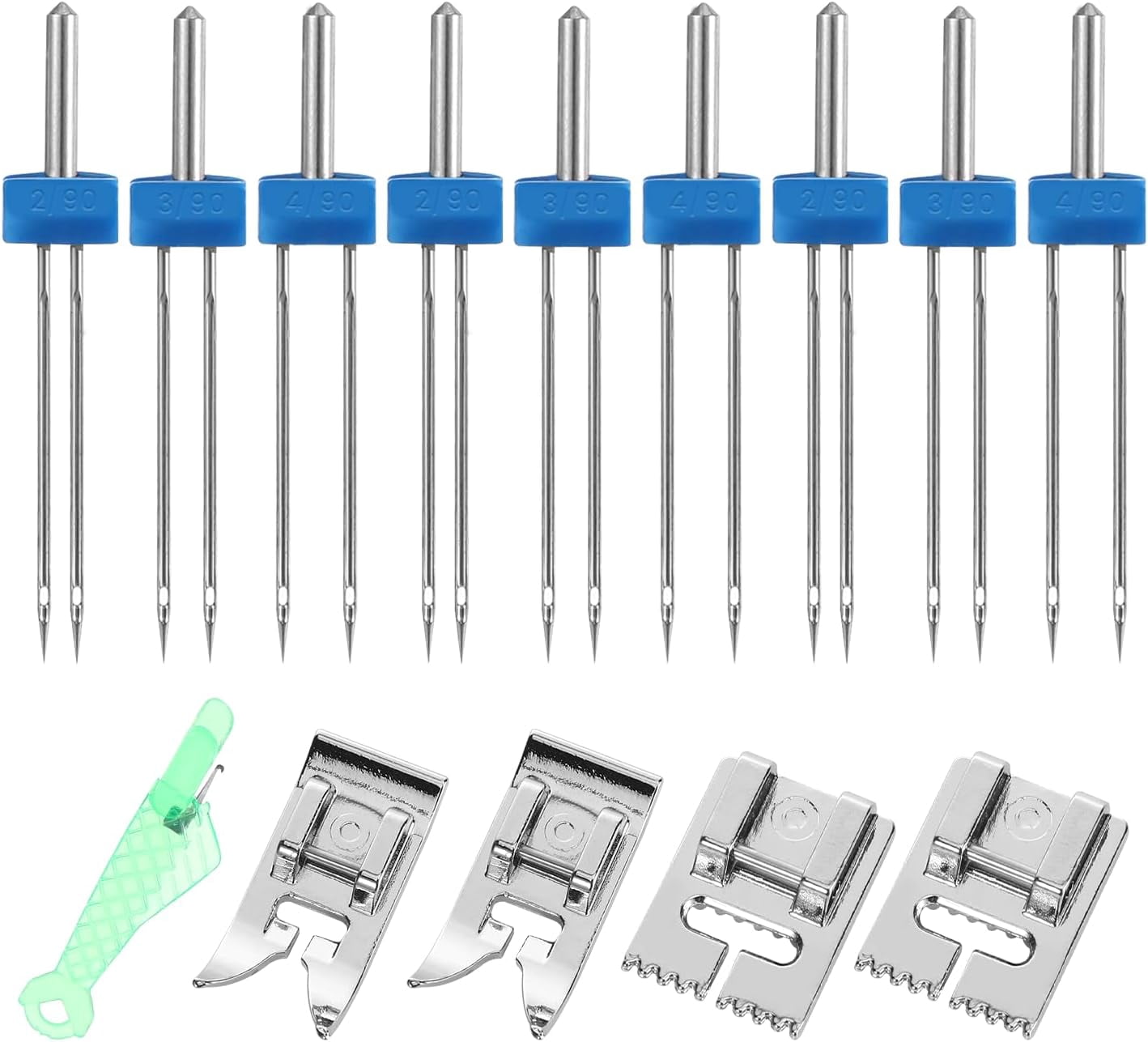 9 Pcs Twin Needles for Sewing Machine with 1 Pc Needle Threader and 4 ...