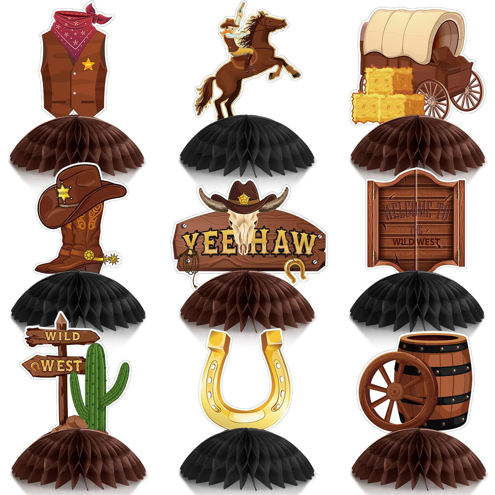 9 Pcs Western Cowboy Honeycomb Centerpieces Wild Western Party ...