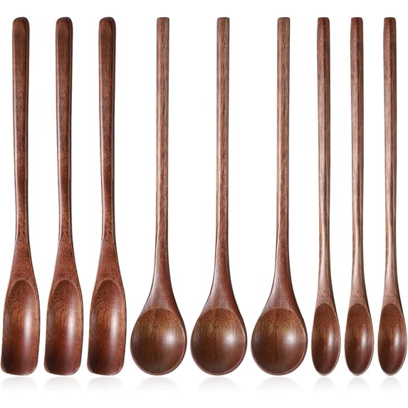 9 Pcs Wooden Coffee Spoon, Long Handle Wooden Teaspoon Set, Included ...