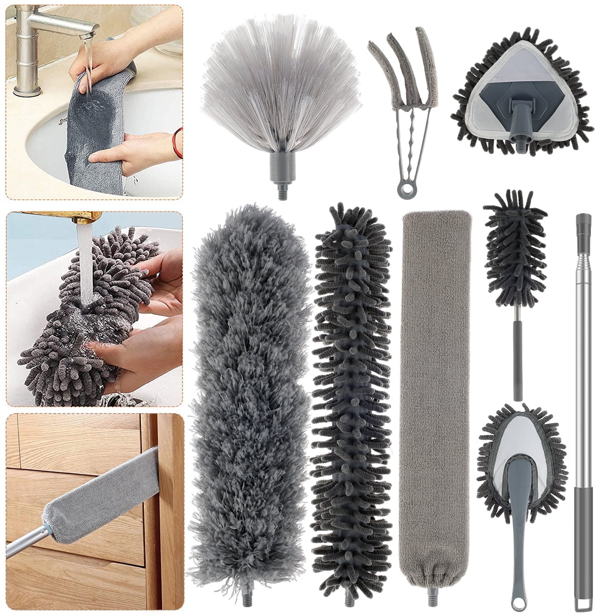 9 PcsMicrofiber Dusters, Feather Duster with Extra Long Extension Pole ...