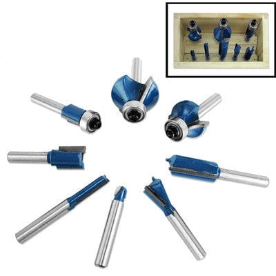 9 Piece 1/4" Shank Carbide Tip Cutter Tipped Wood Router Bit Set Kit ...
