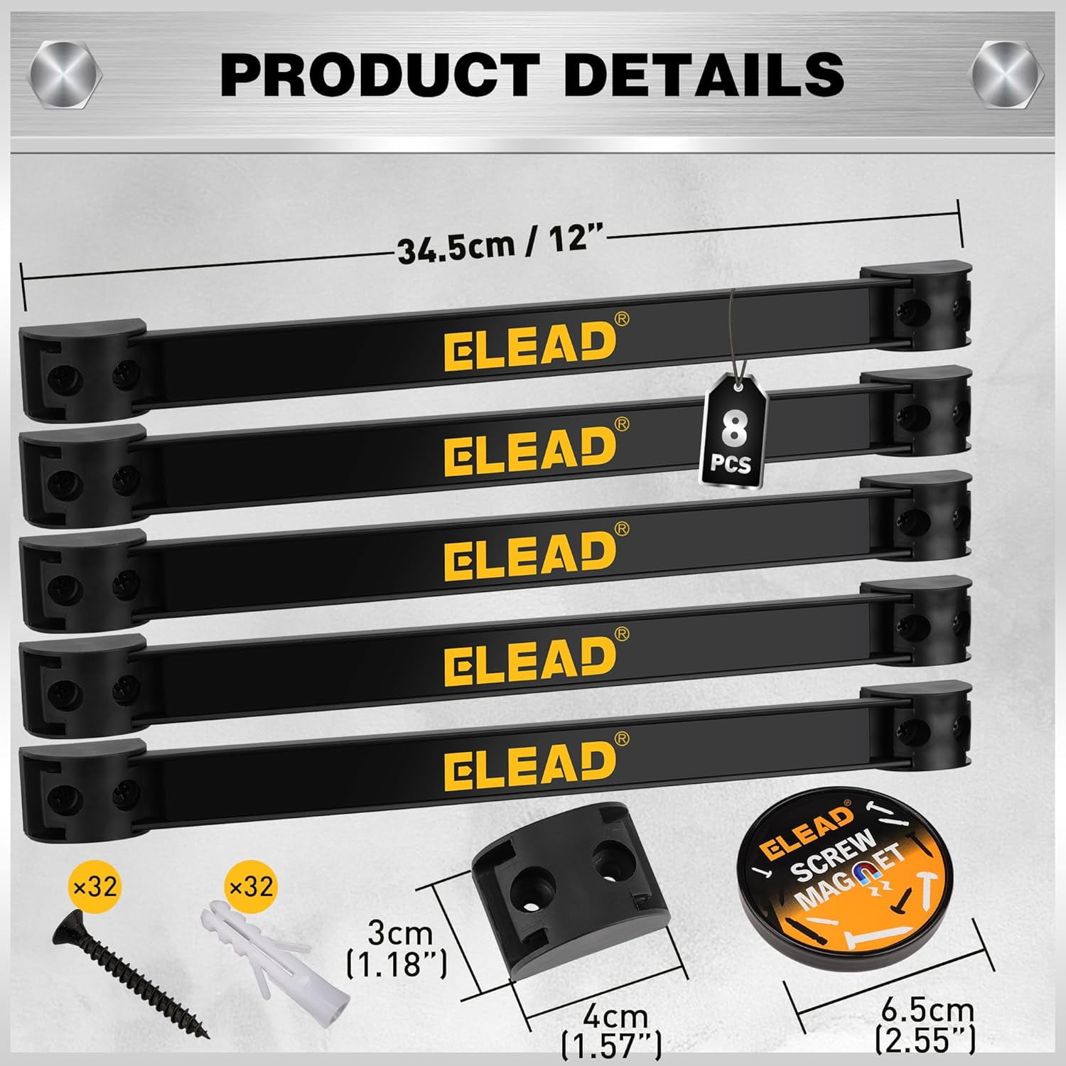 9-Piece 12" Magnetic Tool Holder Storage Organizer - Wall Mount Rack ...