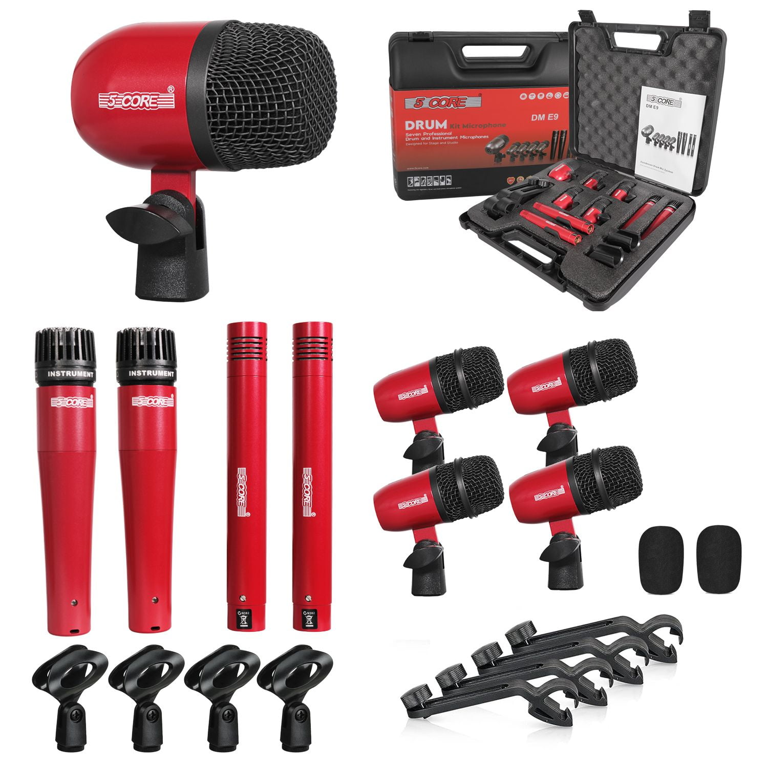 9-Piece All-Metal Drum Microphone Kit with Case, Professional Wired ...