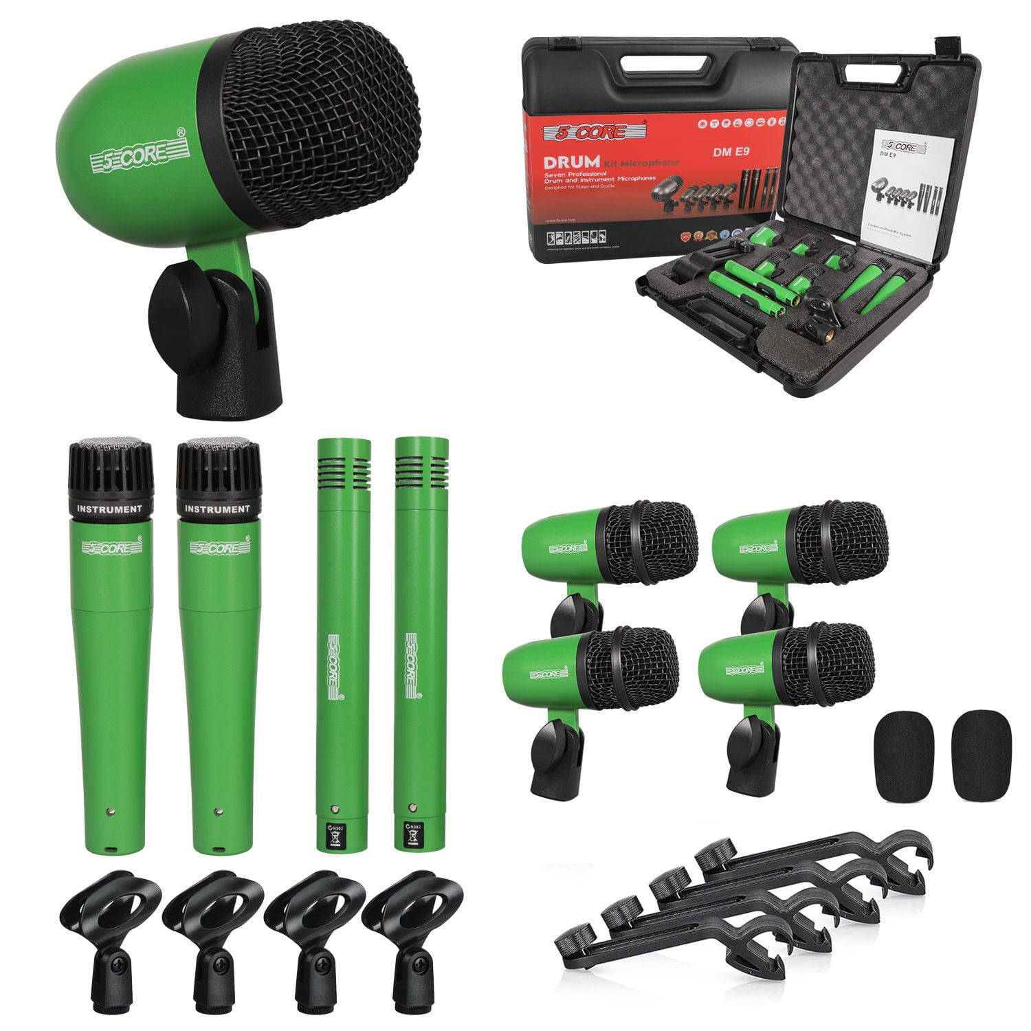 9-Piece All-Metal Drum Microphone Kit with Case, Professional Wired ...