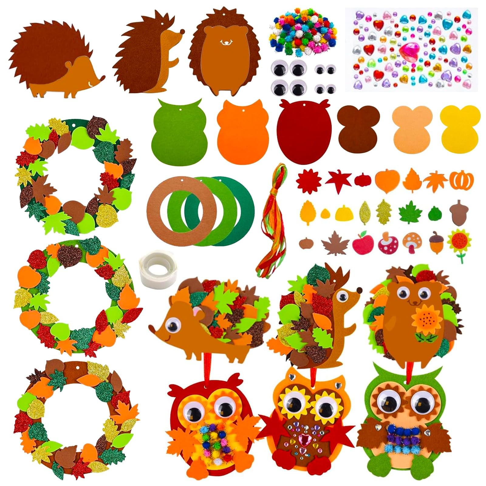 9 Piece Autumn Themed DIY Craft Kit for Kids Owl Wreath Making Art ...