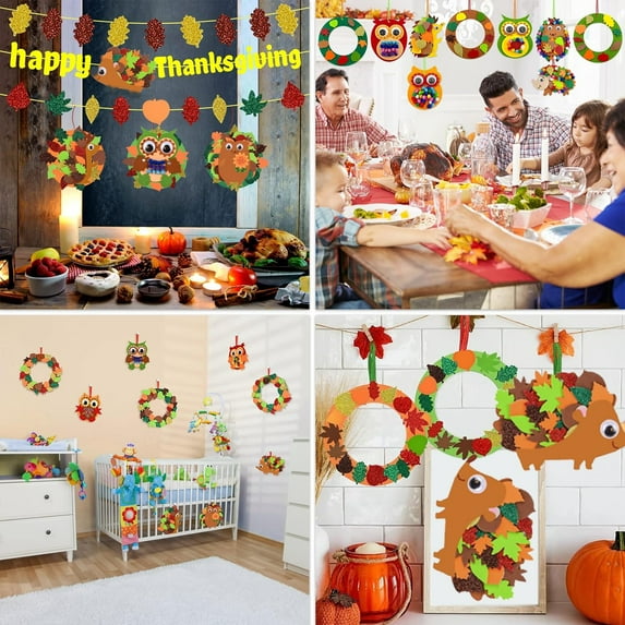 9 Piece Autumn Themed DIY Owl Craft Kit for Kids Fall Wreath Making Art ...