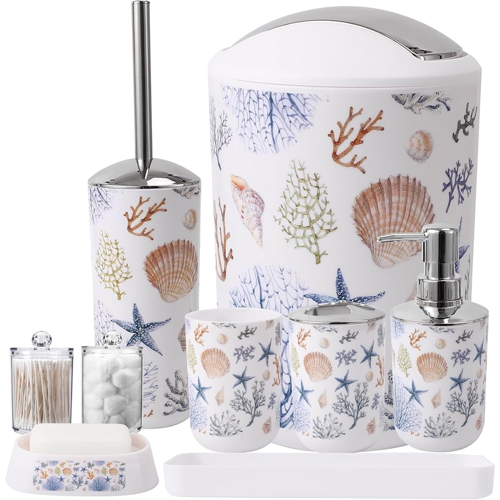 9-Piece Bathroom Set with Electroplated Finish Ocean-Themed Design ...