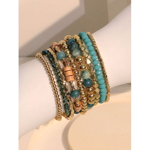9-Piece Boho Beaded Blue Bracelet Set For Women, Wrap Style, Beach ...