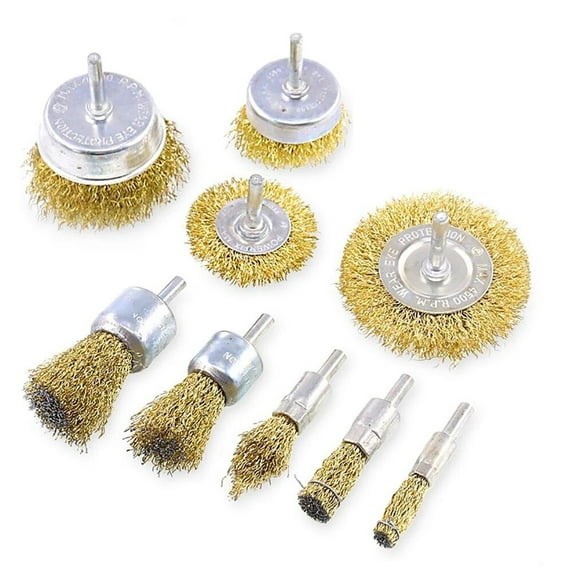 9 Piece Brass Wire Brush Rotary and Drill Abrasive Wheel Bits for Rust ...