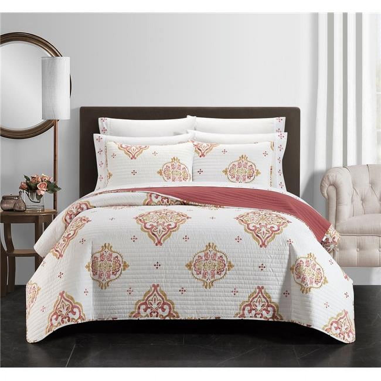 9 Piece Bugatti Quilt Set - Coral, Gold & White - Full Size - Walmart.com