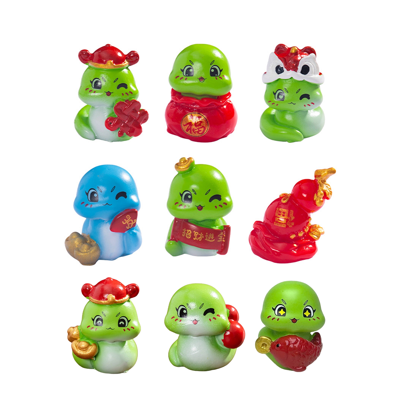 9-Piece Cartoon Snake Figurine Set Chinese Zodiac Mascot Mini Snake ...