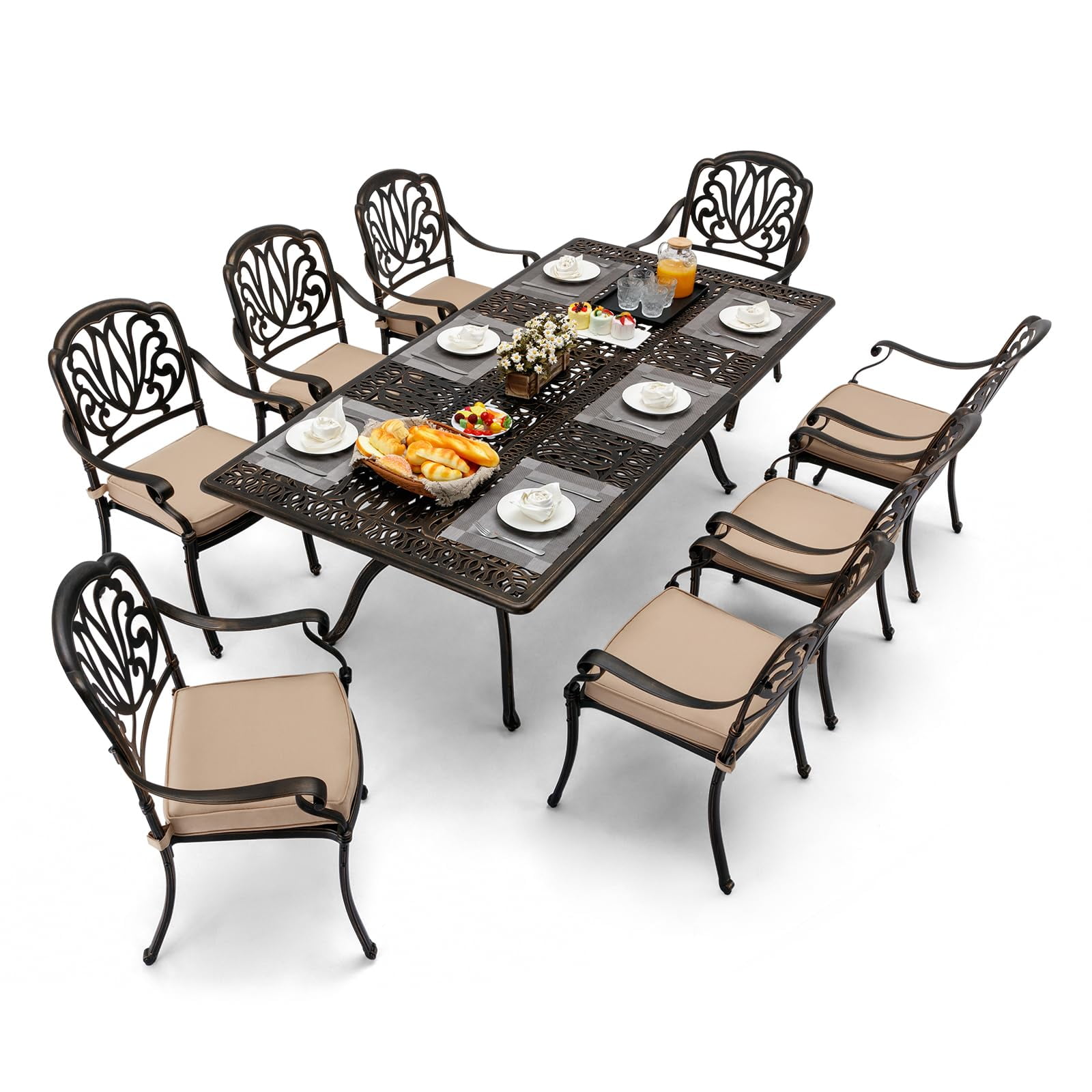 9-Piece Cast Aluminum Outdoor Dining Set, Patio Table and 8 Chairs with ...