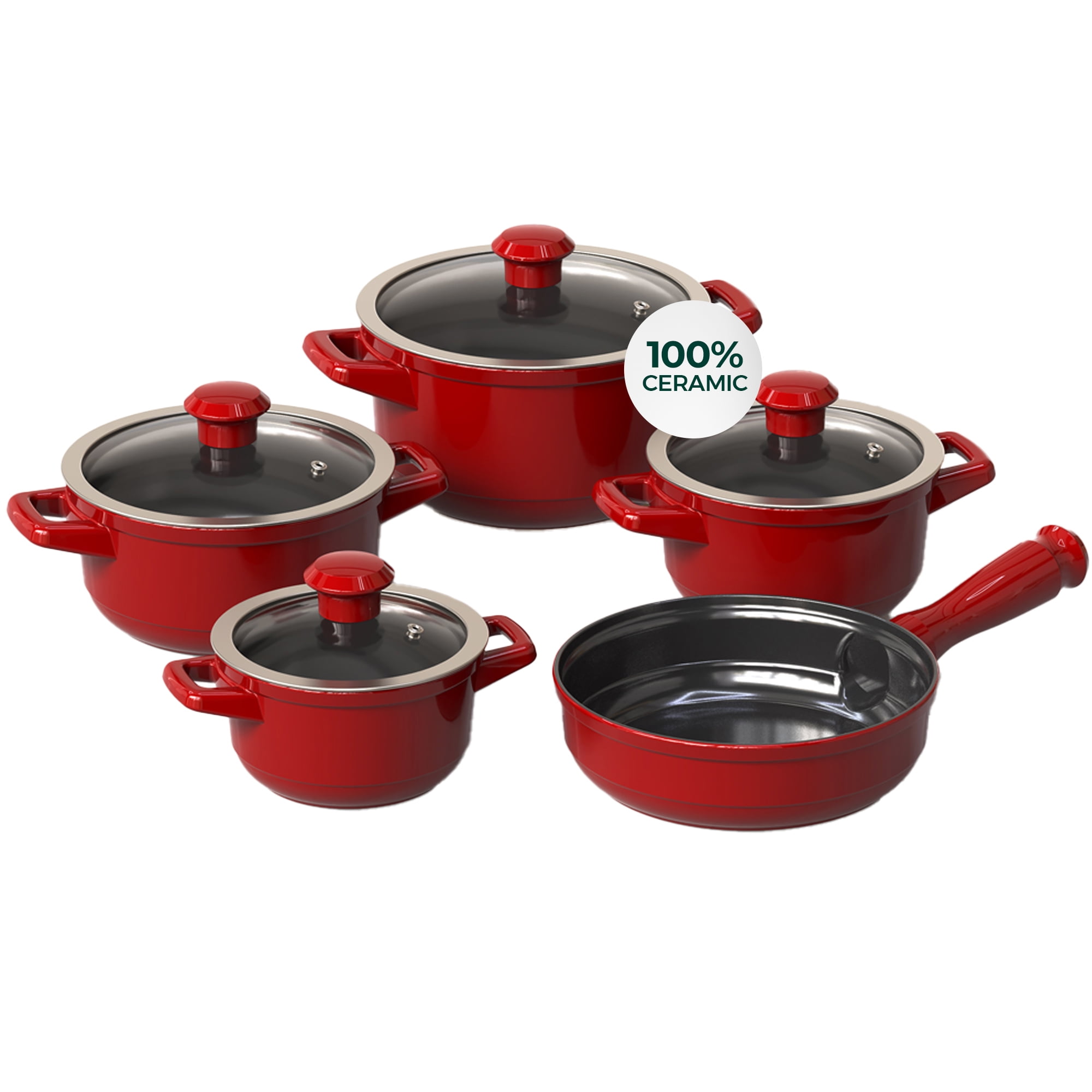 9 Piece Cookware Set Tomato Red with Glass Lid - Non-toxic Cookware ...