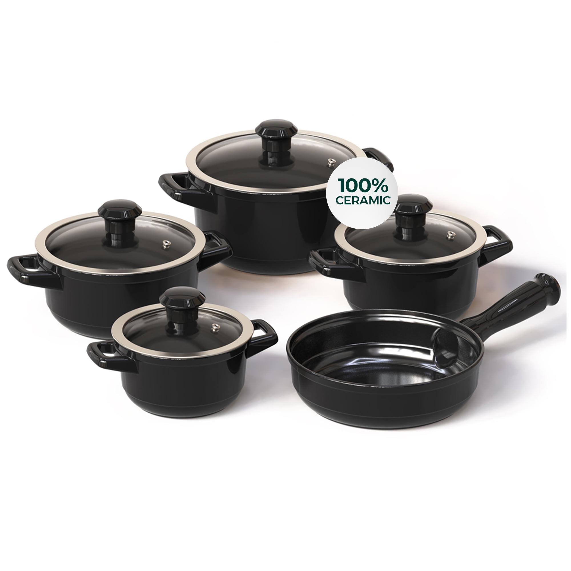 9 Piece Cookware Set with Glass Lid - Black - Non-toxic Cookware ...