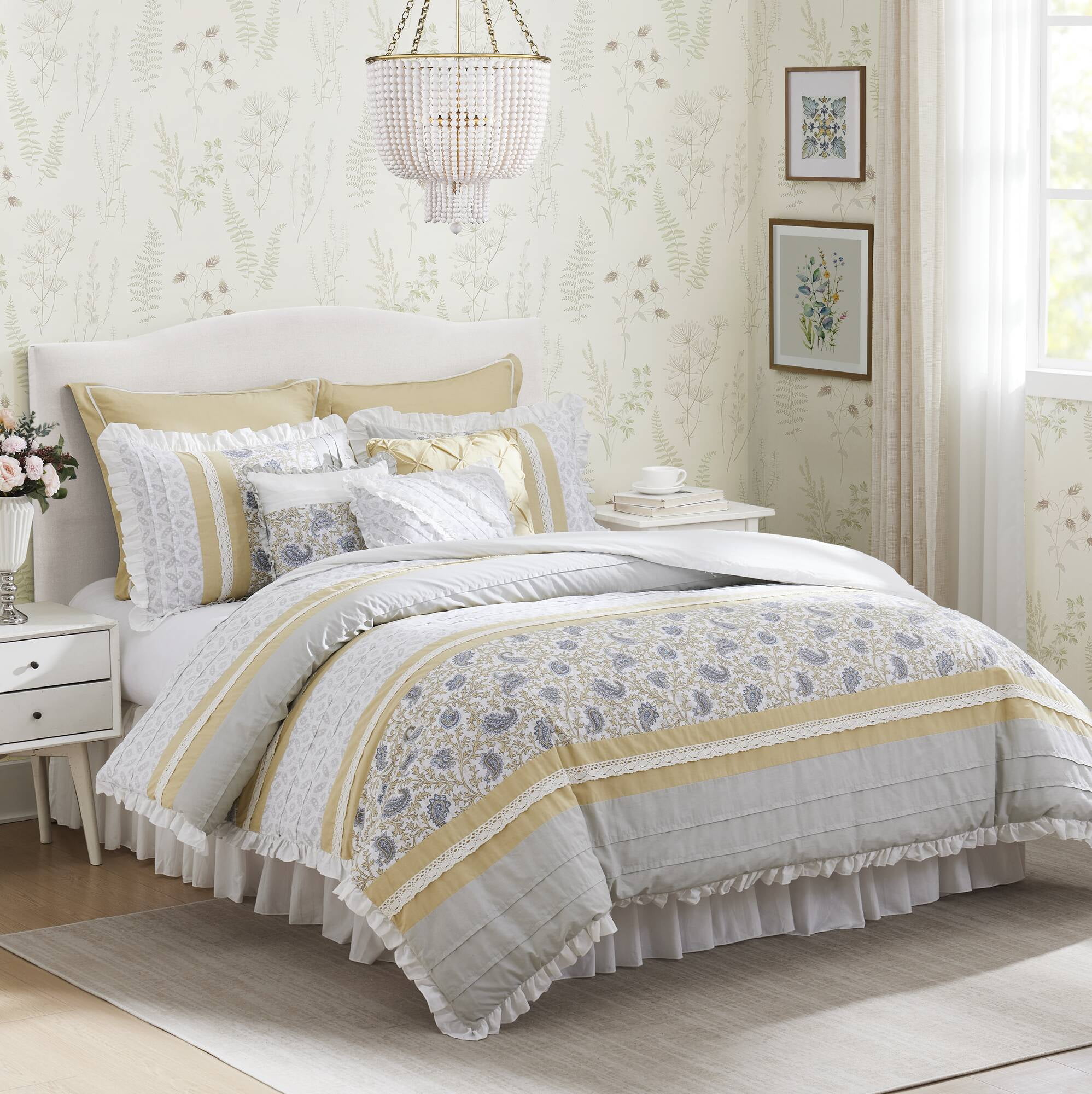 9 Piece Cotton Percale Comforter Set Yellow Queen - Walmart.com