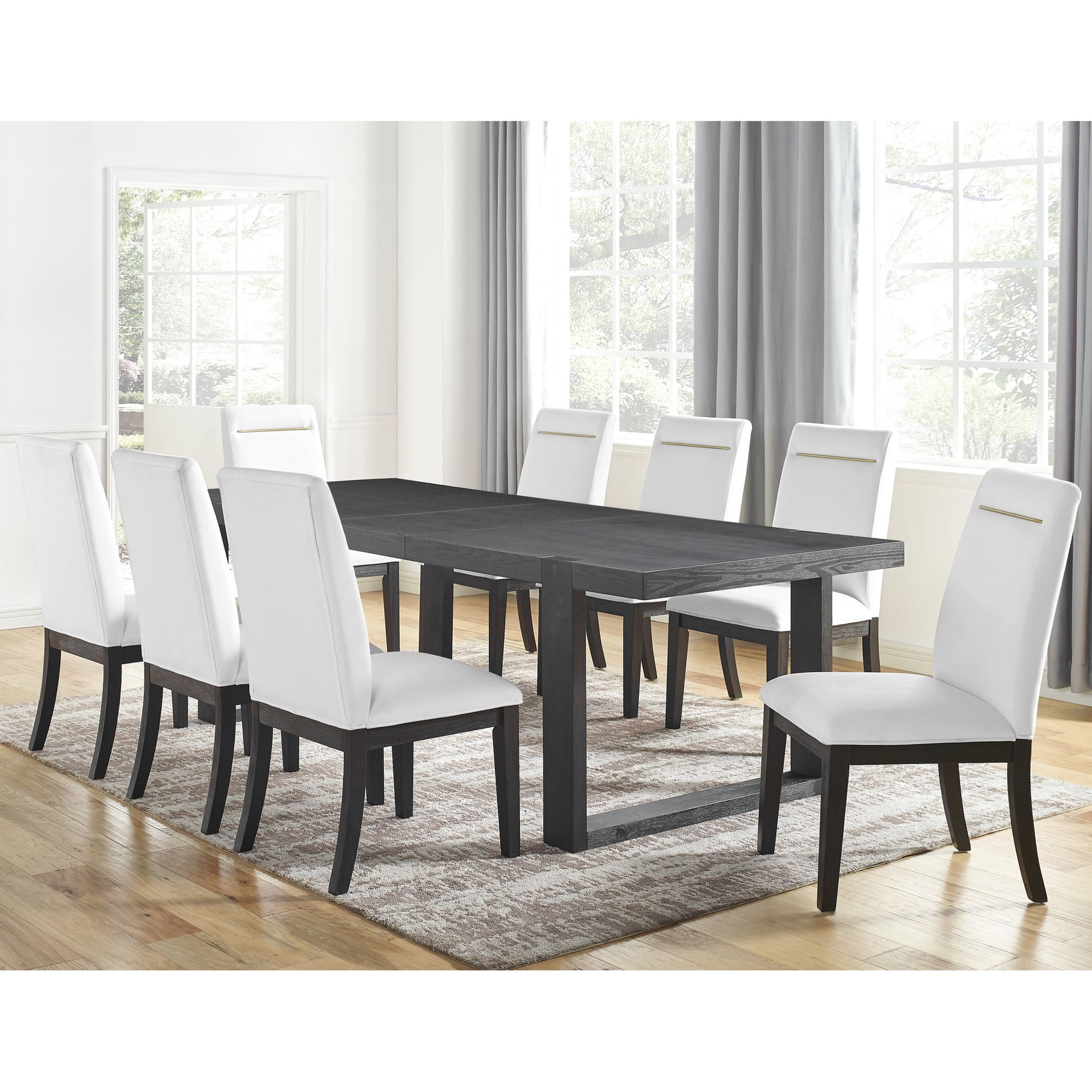 9-Piece Dining Setup | Asian Hardwood Table | Stain-Beading Fabric ...