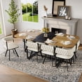 9-Piece Dining Table Set for 8 People, Square Fixed Two-Tone Wood Grain ...