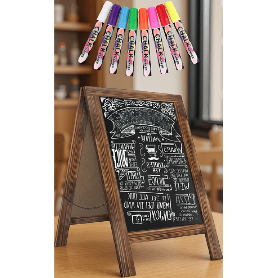9-Piece Double-Sided Tabletop Chalkboard Set, 7.5x8.6 Inch Rustic Wood ...