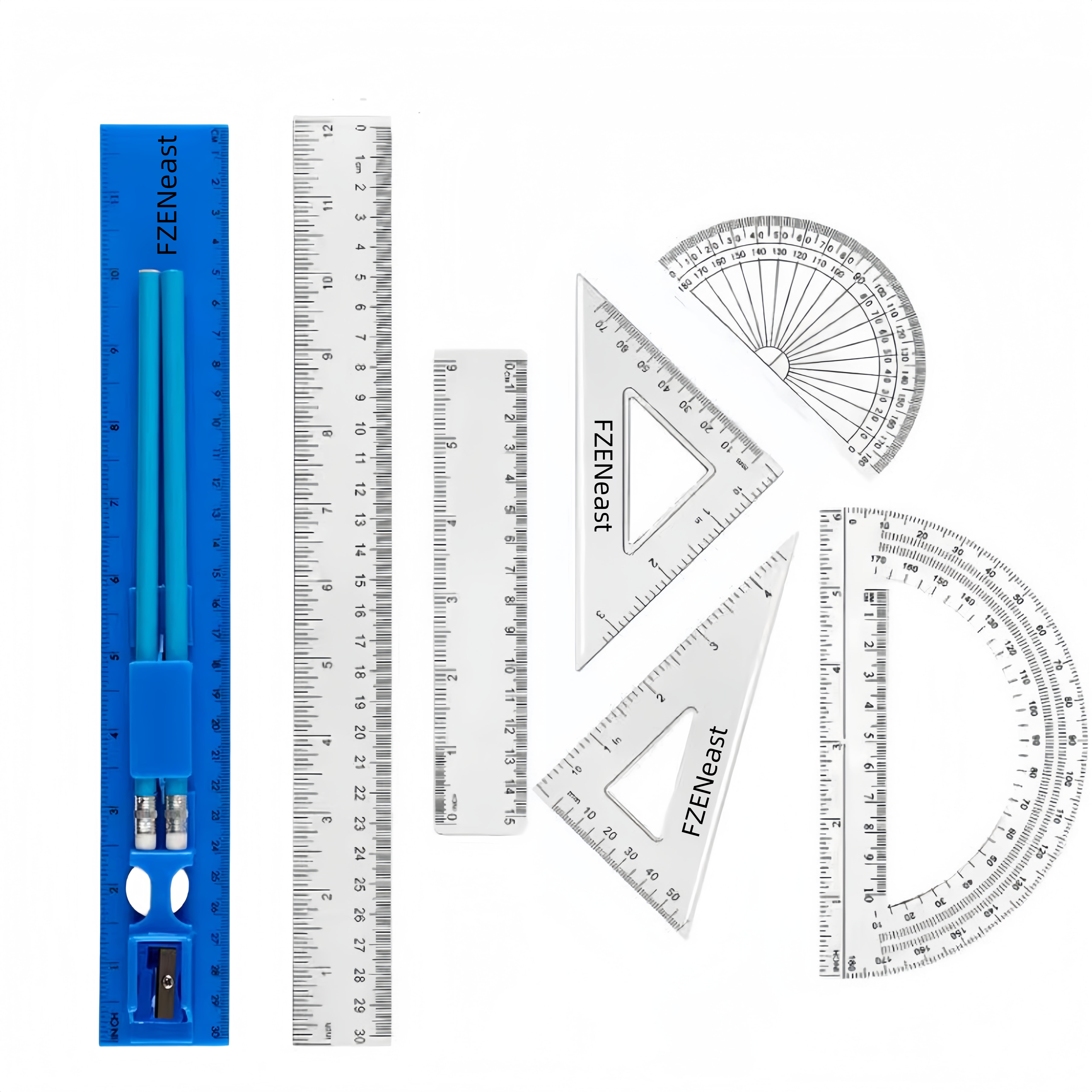 FZENeast 9 Piece Drawing Rulers Set With Precision Measurement Tools ...