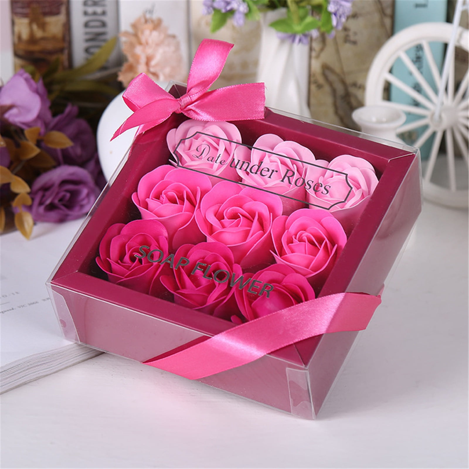 9-Piece Forever Soap Flowers Square Shape Box - Floral Scented Bath ...